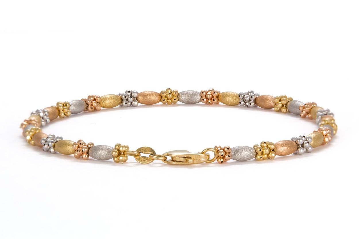 Tri Color 18 Karat White Yellow and Rose Gold Fashion Bracelet at 1stDibs