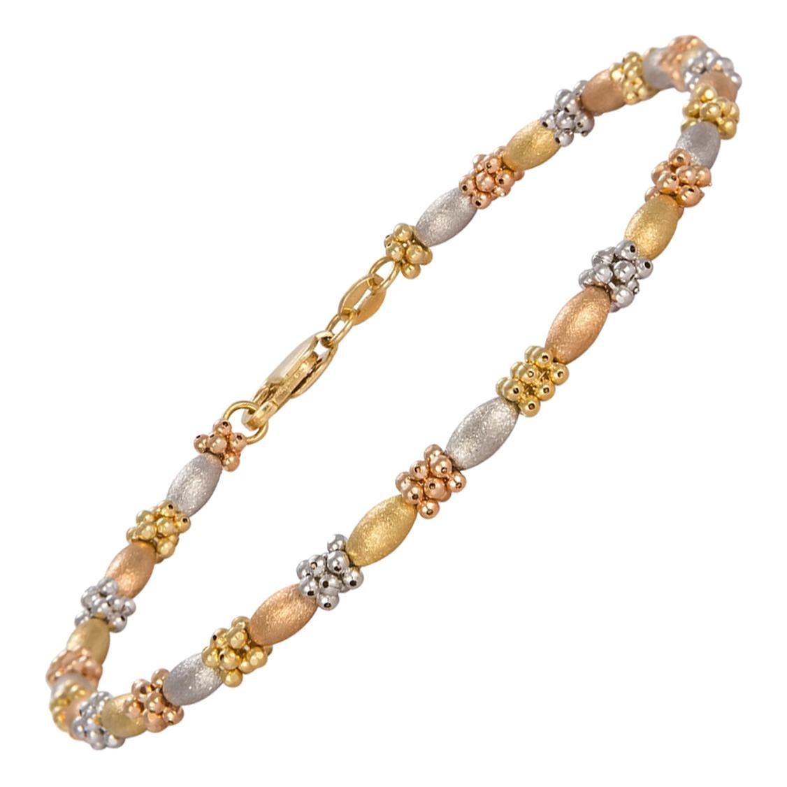 Tri Color 18 Karat White Yellow and Rose Gold Fashion Bracelet at 1stDibs