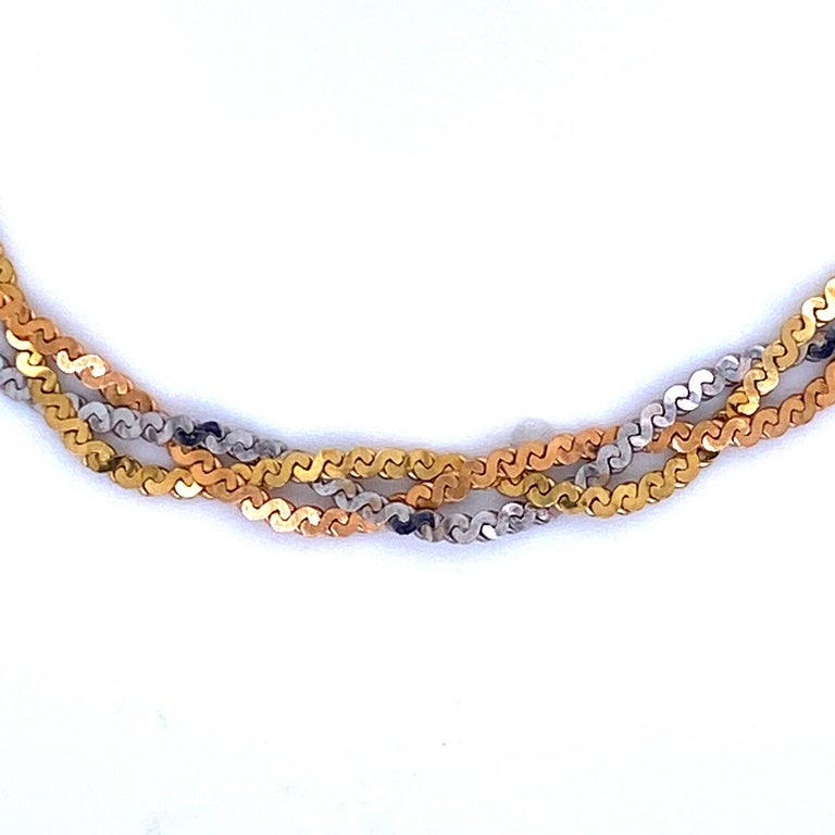 Tri Color 18 Karat Yellow White Rose Braided Necklace For Sale (Free ...