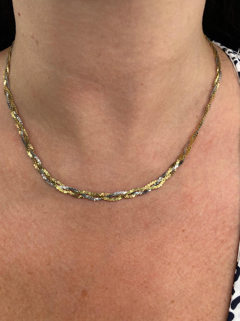 Tri Color 18 Karat Yellow White Rose Braided Necklace For Sale (Free ...