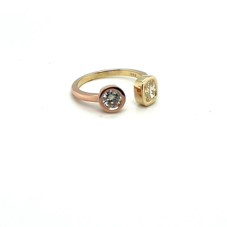 Tri-Color Pink, Yellow and White Diamond Trendy Ring For Sale at 1stDibs