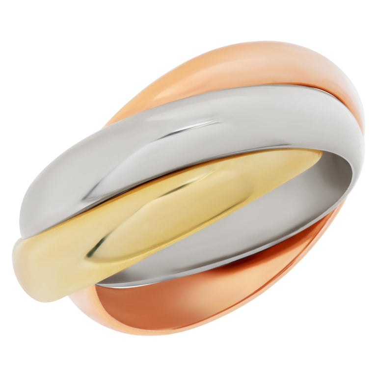 Tri-color rolling ring in 18k yellow, rose and white gold. Size 5 For ...