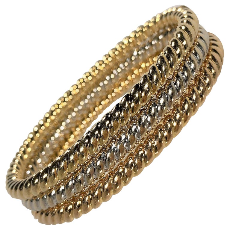 Tri Color Set of Three Twisted Rope Oval Shaped Bangles Hinged on One ...