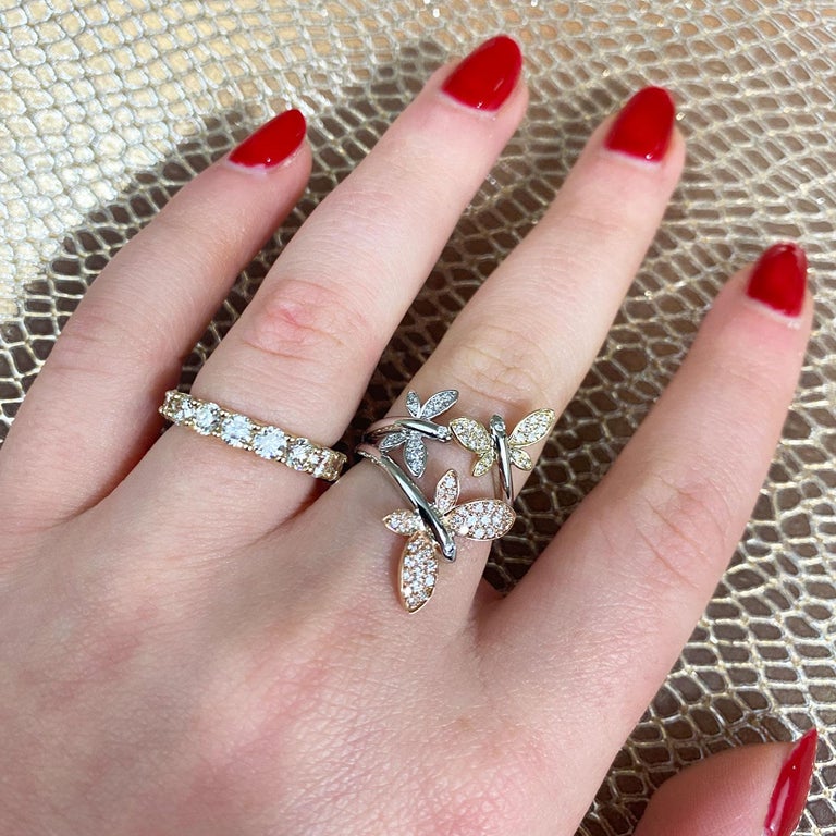 Tri-Colored Yellow, Rose, and White Gold Diamond Butterfly over the ...