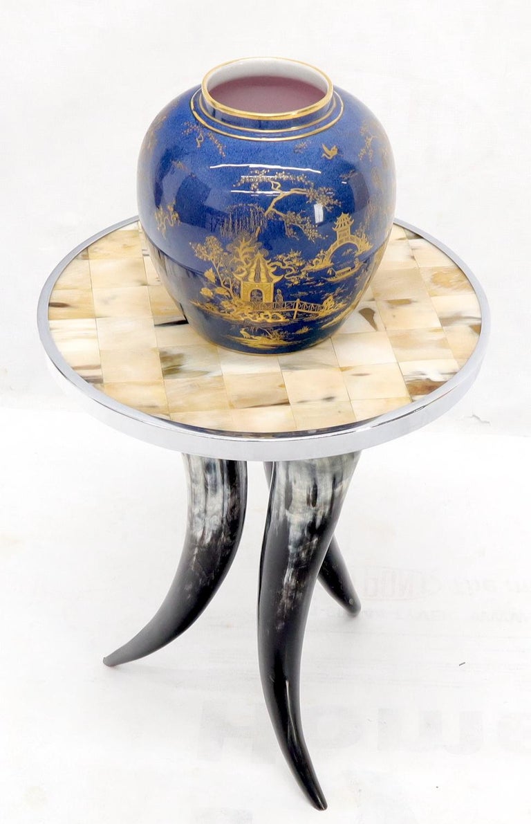 Tri Legged Horn Base Polished Horn Round Tile Top Side End Table at 1stDibs