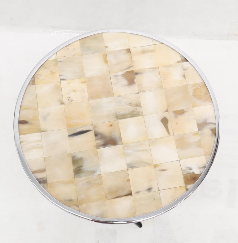 Tri Legged Horn Base Polished Horn Round Tile Top Side End Table at 1stDibs