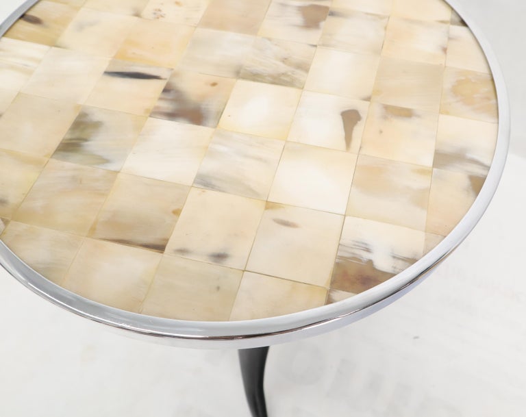 Tri Legged Horn Base Polished Horn Round Tile Top Side End Table at 1stDibs