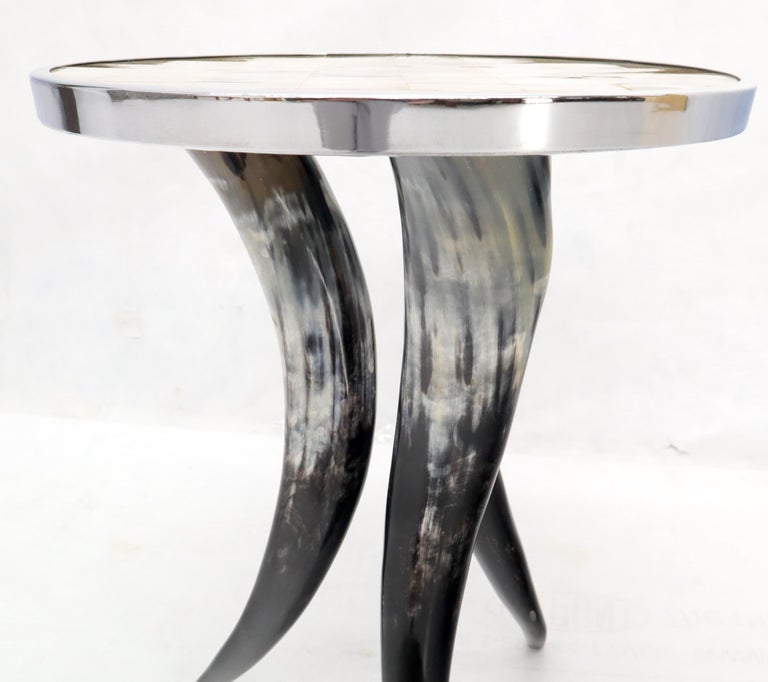 Tri Legged Horn Base Polished Horn Round Tile Top Side End Table at 1stDibs