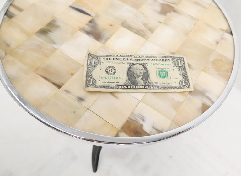 Tri Legged Horn Base Polished Horn Round Tile Top Side End Table at 1stDibs
