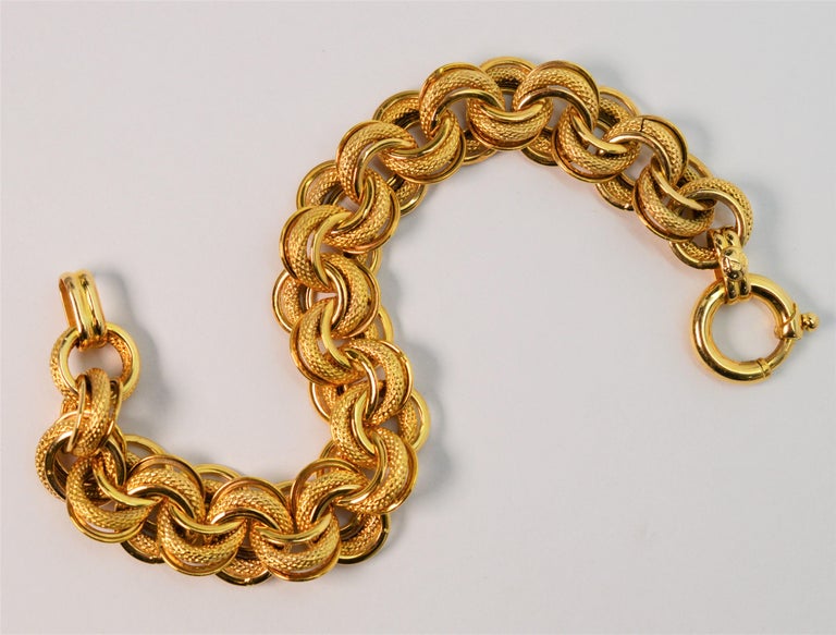 Tri Link Chain Yellow Gold Bracelet at 1stDibs