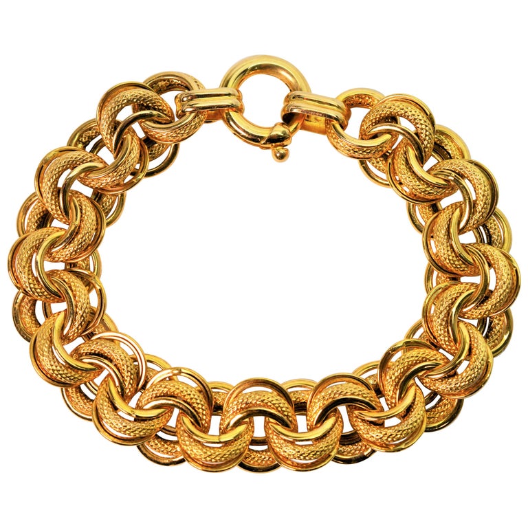 Tri Link Chain Yellow Gold Bracelet at 1stDibs