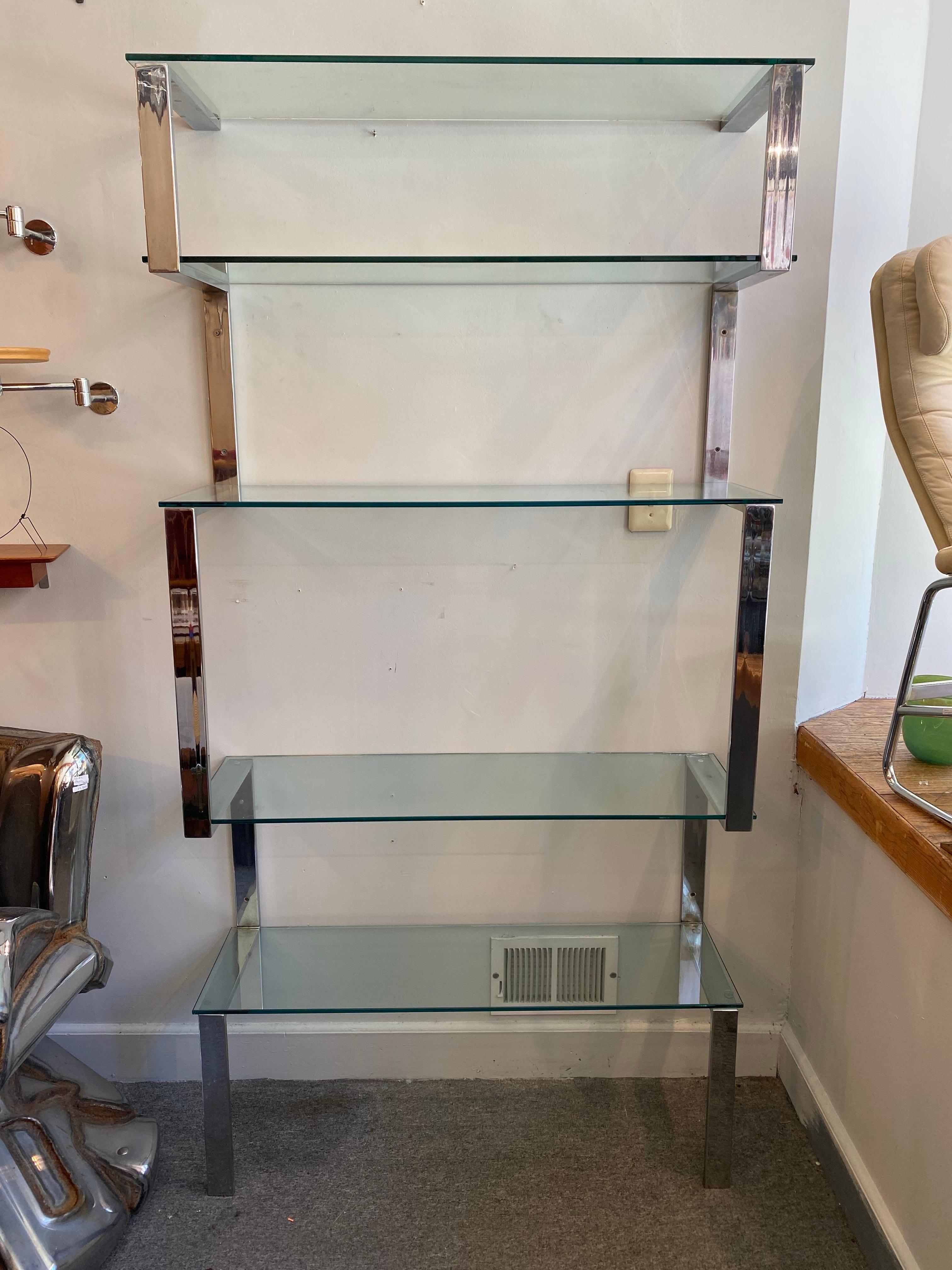 Tri-Mark Chrome and Glass Wall Shelf attributed to James Howell For ...