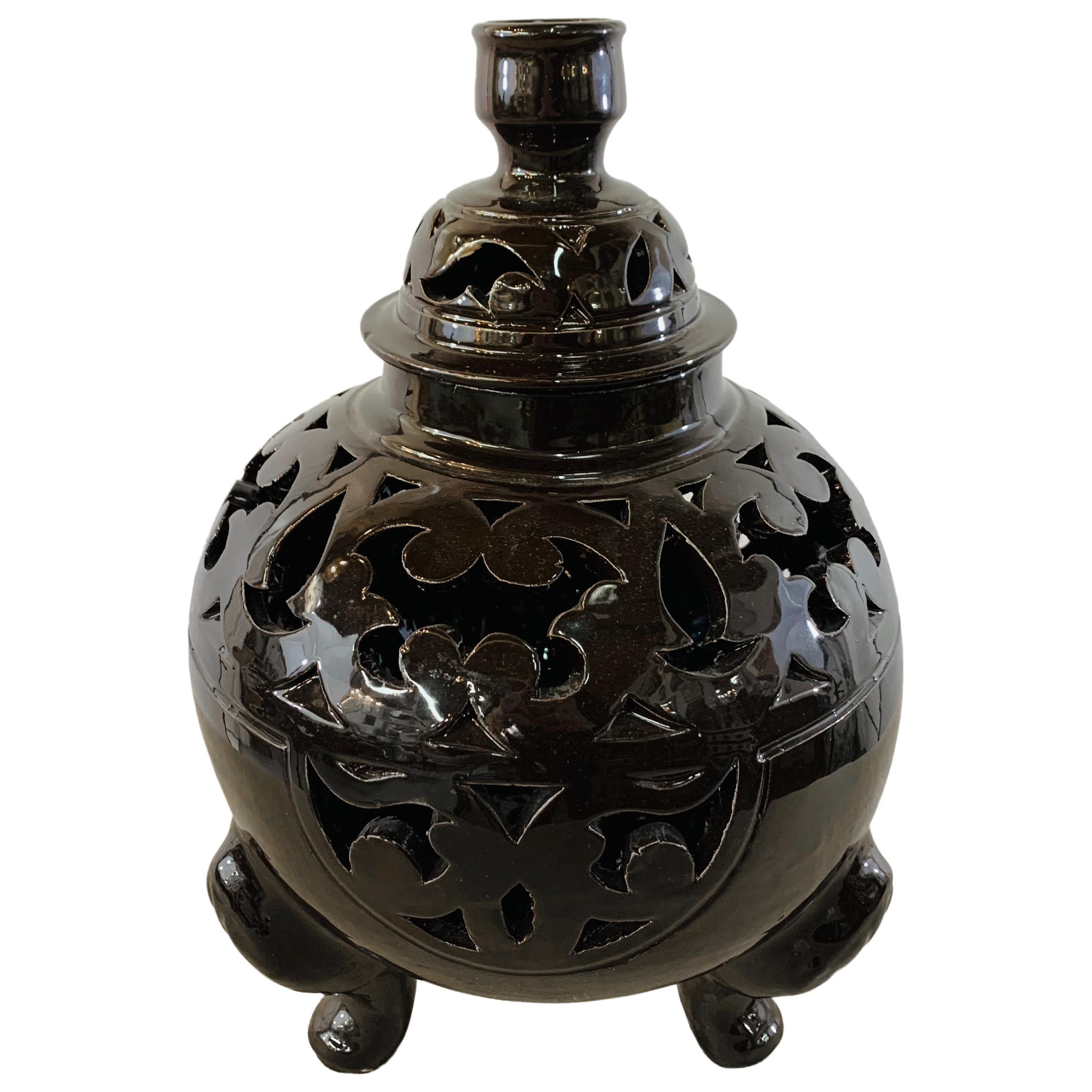 Large Decorated Earthenware Lidded Urn at 1stDibs