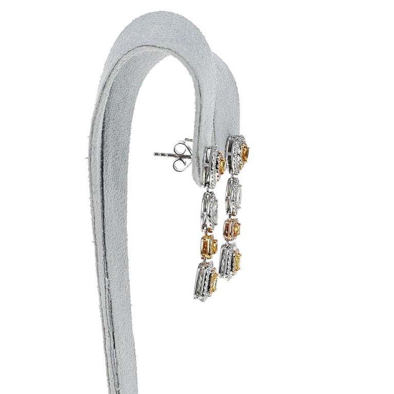 Tri-Tone Multi-Color Mixed-Shape Diamond Dangling Earrings, 18k For ...