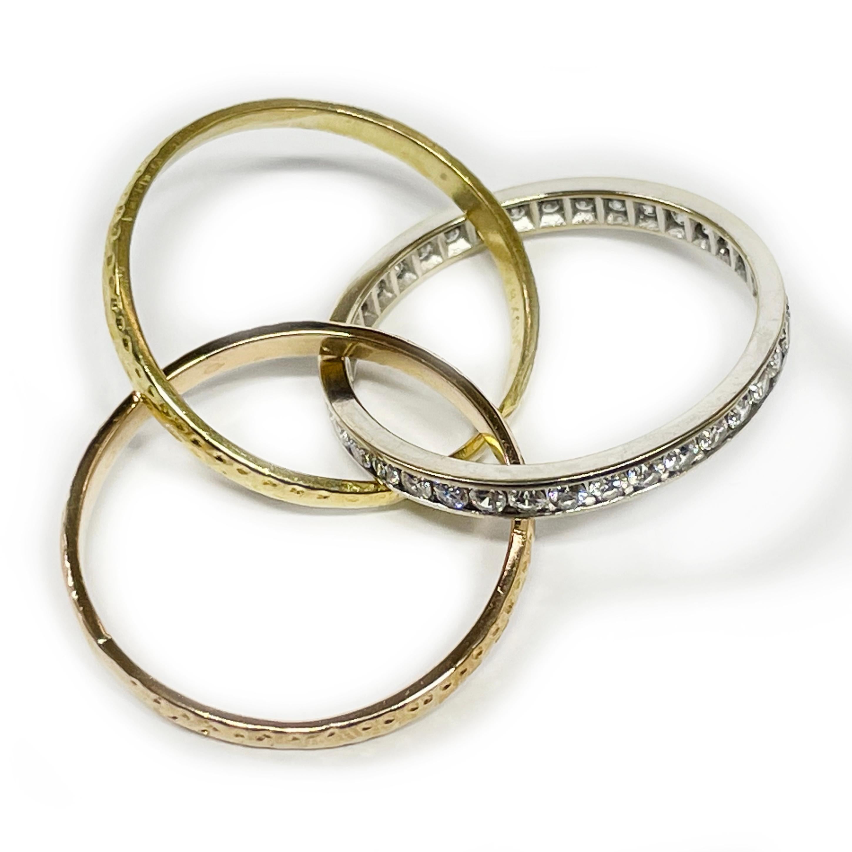 Tri-Tone Trinity Diamond Rolling Band Ring For Sale at 1stDibs