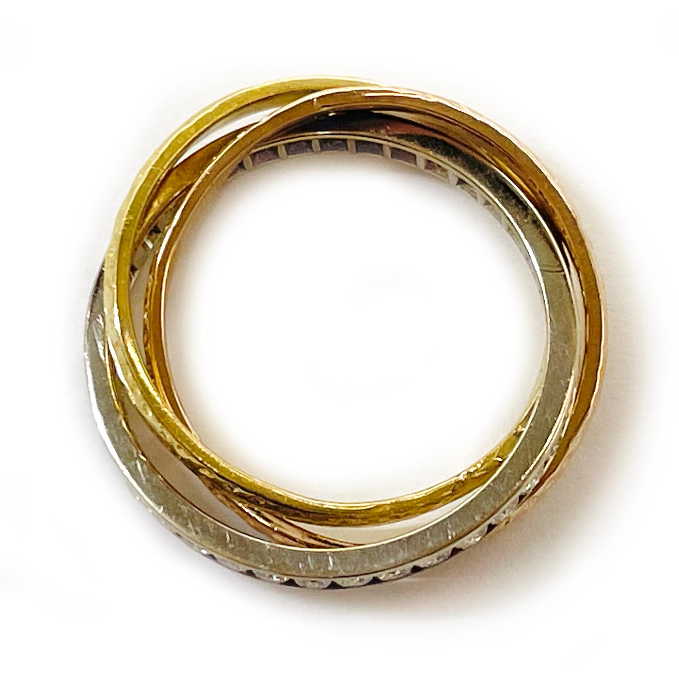 Tri-Tone Trinity Diamond Rolling Band Ring For Sale at 1stDibs