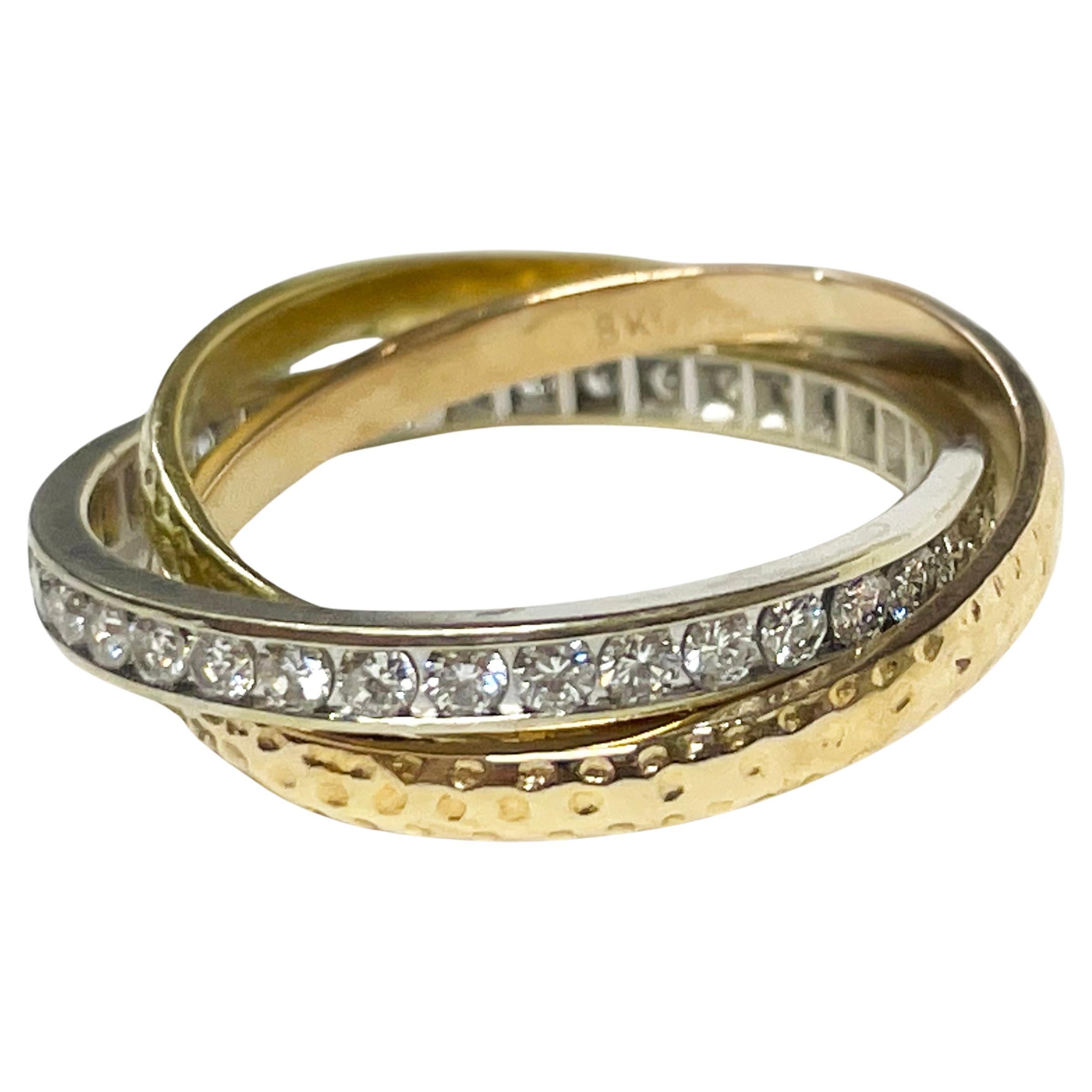Tri-Tone Trinity Diamond Rolling Band Ring For Sale at 1stDibs