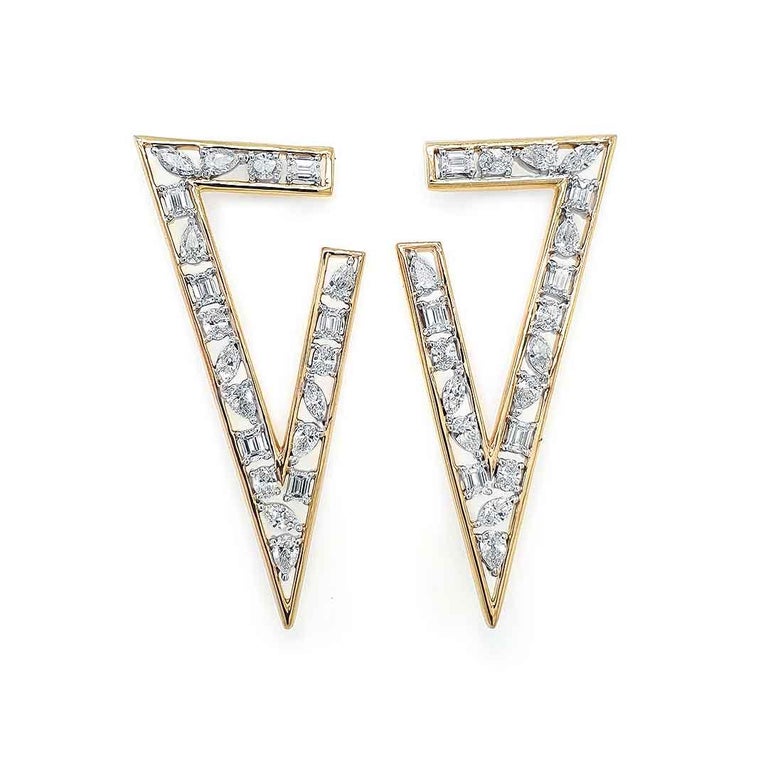 Triangle Diamond Earrings 14 KT Rose Gold For Sale at 1stDibs