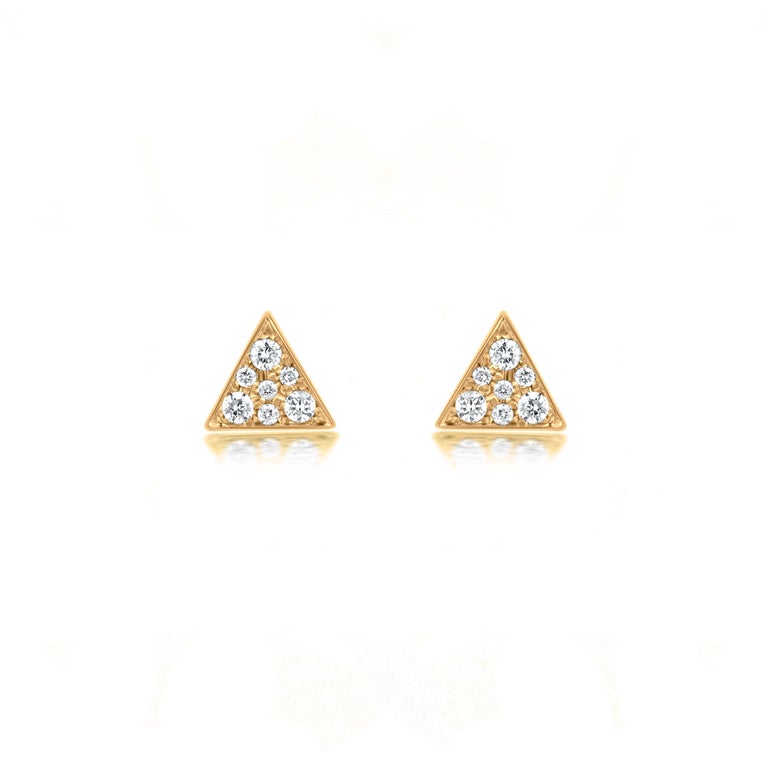 Luxle Triangle Diamond Stud Earrings in 18K Yellow Gold For Sale at 1stDibs