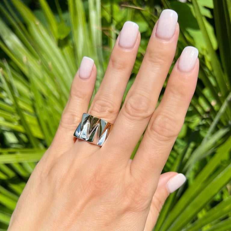 Triangular 2-Tone Yellow and White Gold Band Ring For Sale at 1stDibs