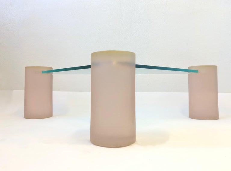Triangular Blush Pink Lucite and Glass Cocktail Table For Sale at 1stDibs