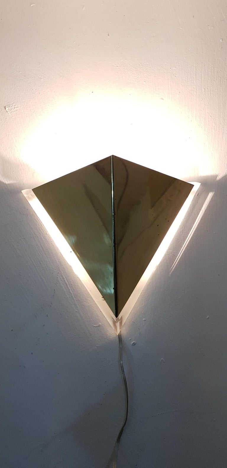 Triangular Brass and Lucite Wall Sconces, Italy For Sale at 1stDibs