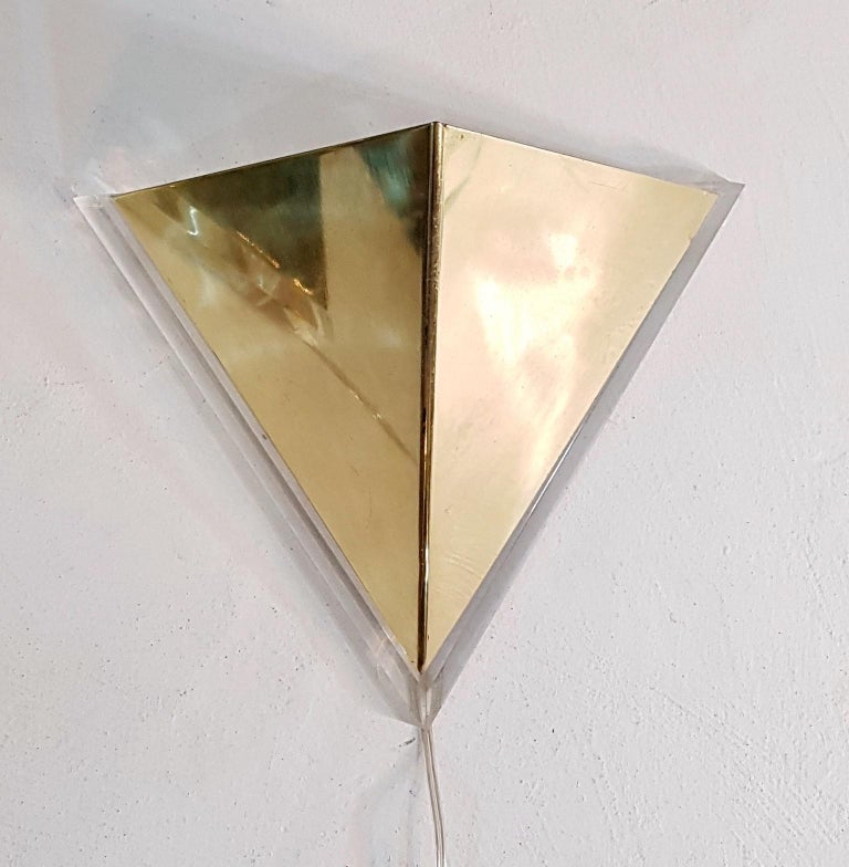 Triangular Brass and Lucite Wall Sconces, Italy For Sale at 1stDibs