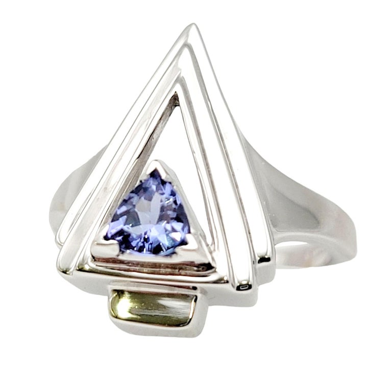 Triangular Brilliant Cut Natural Tanzanite Modern Open Arrow Ring in ...