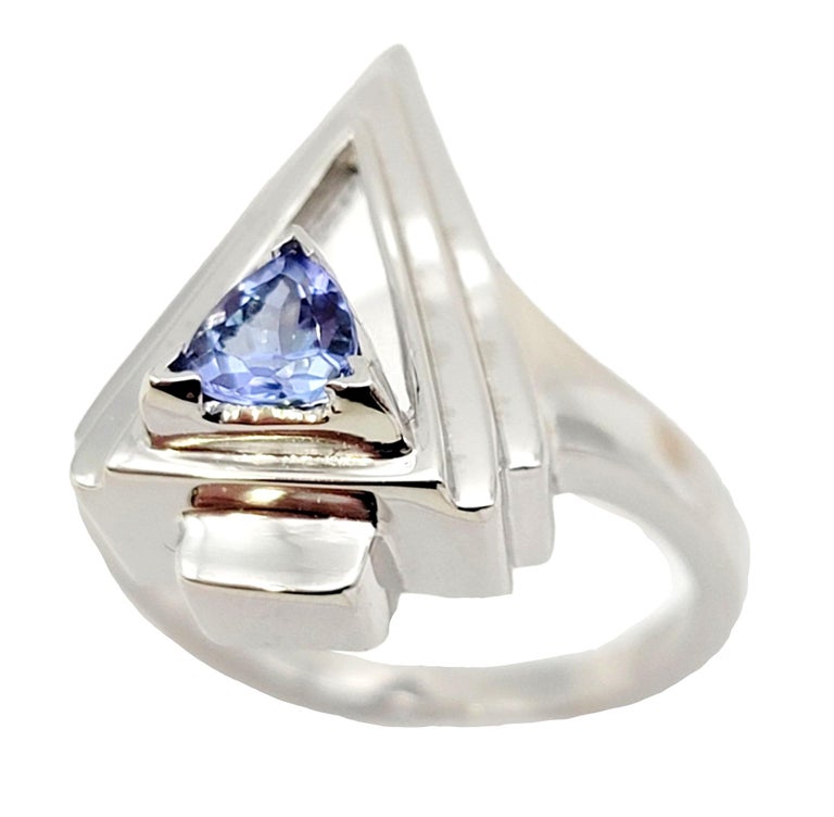 Triangular Brilliant Cut Natural Tanzanite Modern Open Arrow Ring in ...