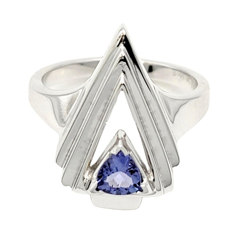 Triangular Brilliant Cut Natural Tanzanite Modern Open Arrow Ring in ...