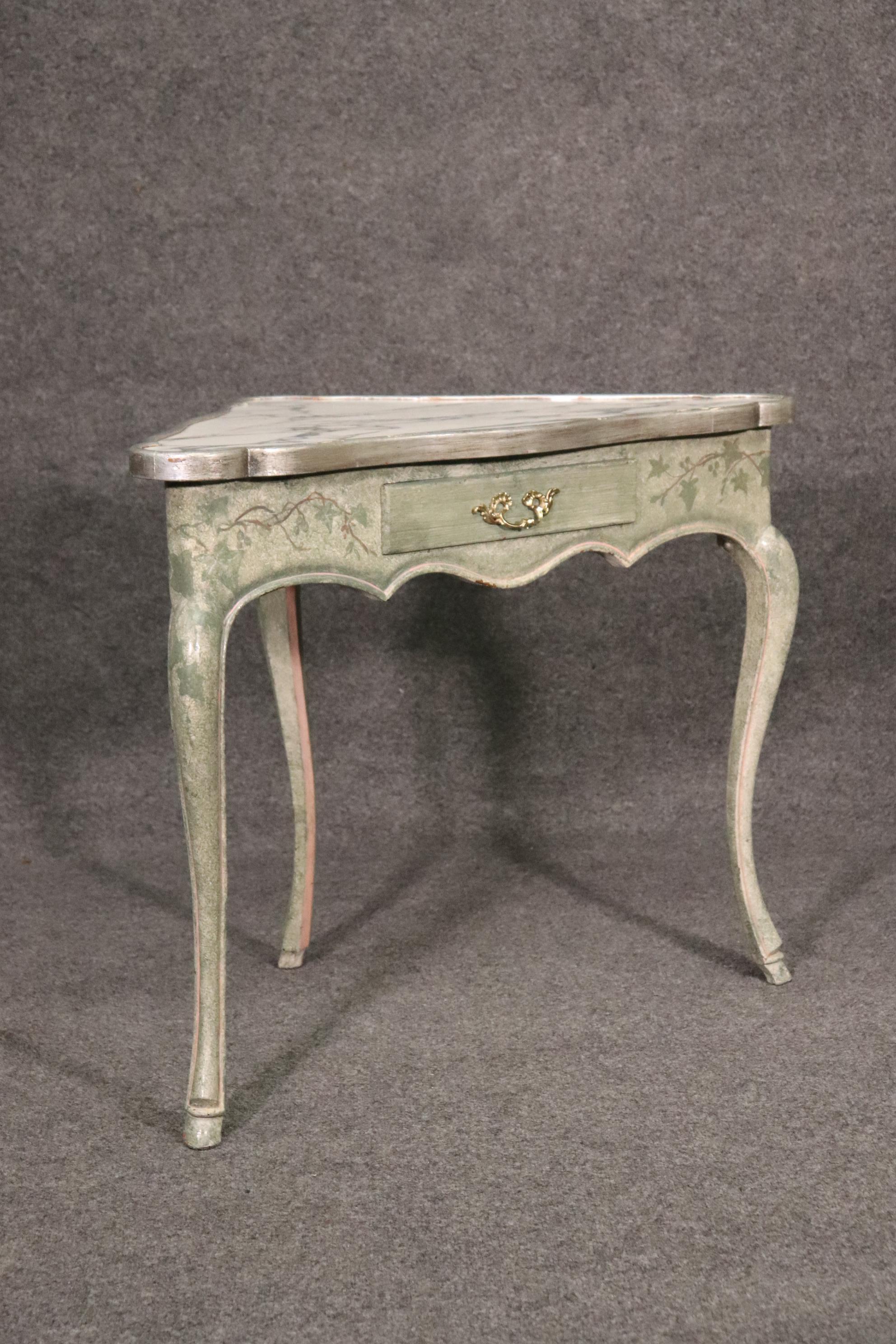 Triangular Carrara Marble Top Paint Decorated Florentine Italian Corner ...