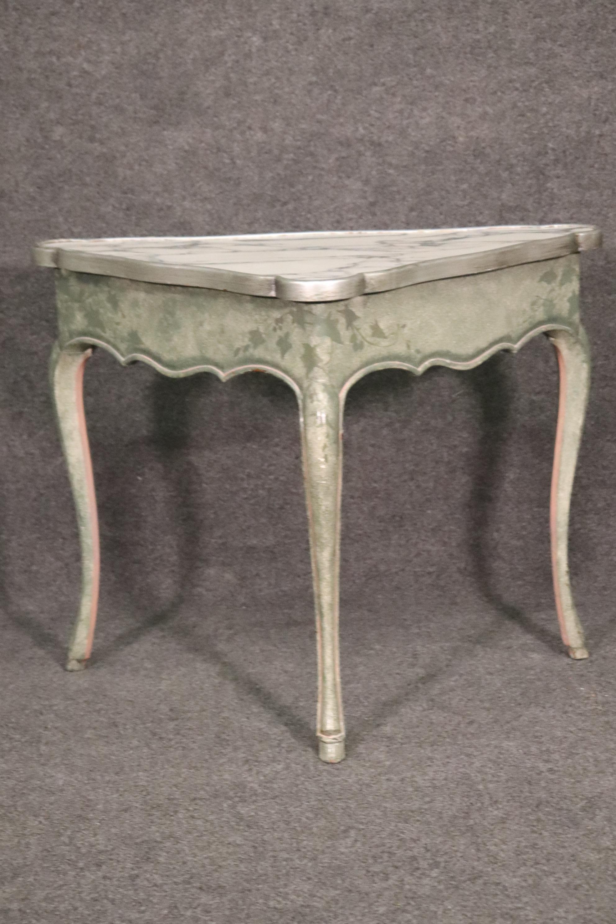 Triangular Carrara Marble Top Paint Decorated Florentine Italian Corner ...
