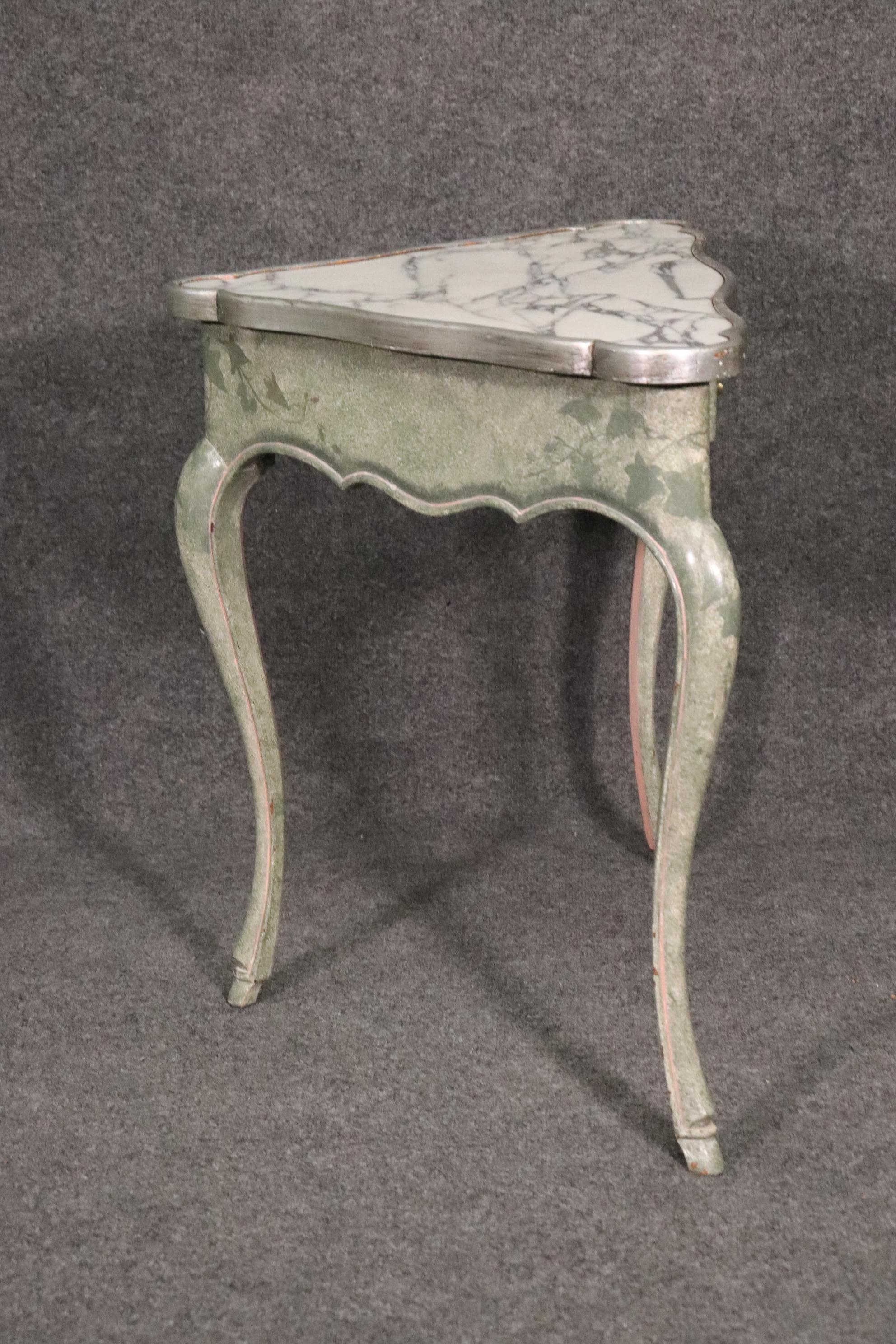 Triangular Carrara Marble Top Paint Decorated Florentine Italian Corner ...