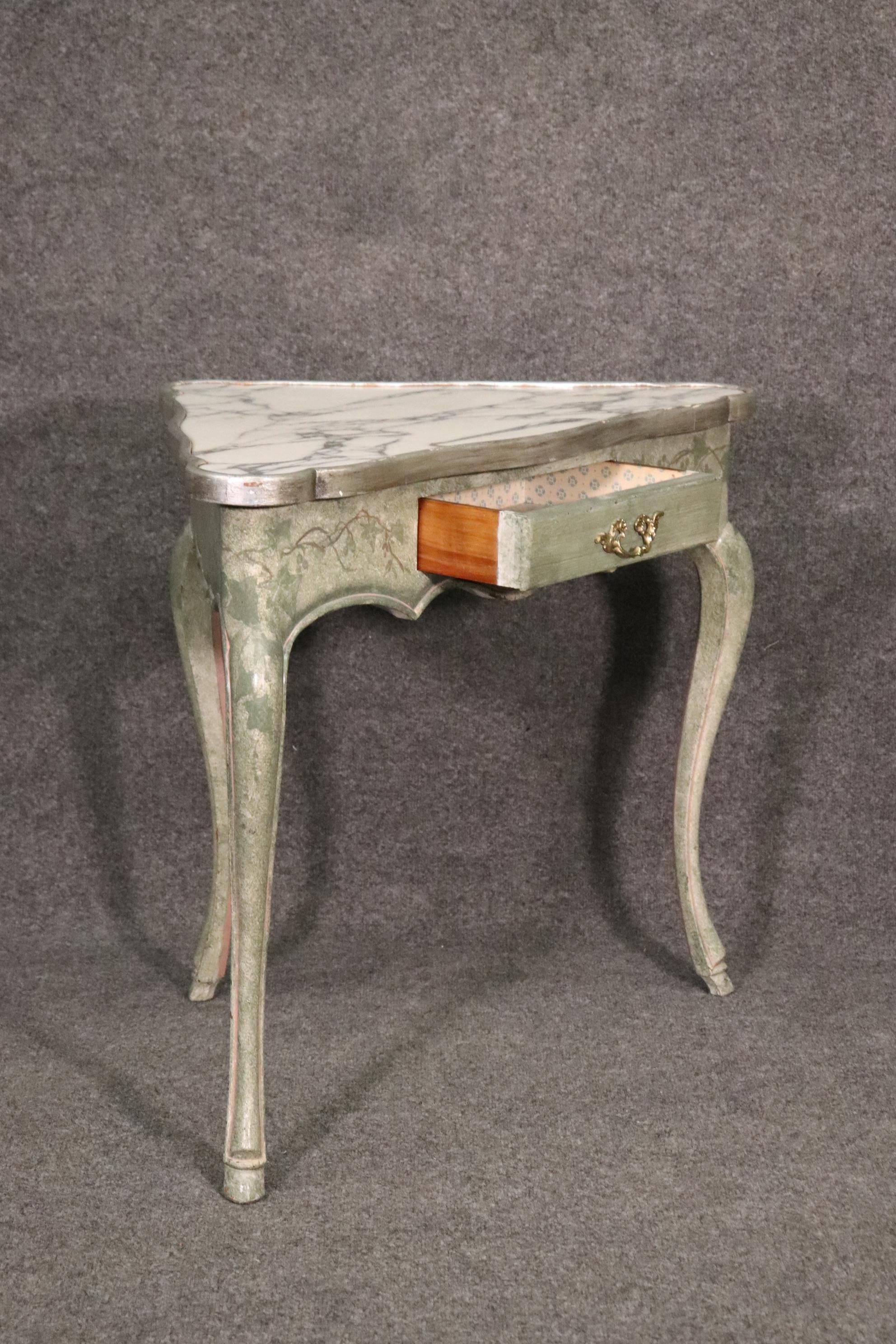 Triangular Carrara Marble Top Paint Decorated Florentine Italian Corner ...