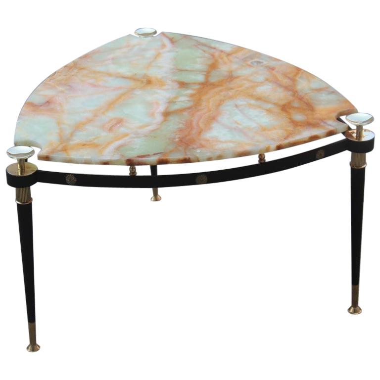 Triangular Coffee Table in Black Metal Brass and Onyx Midcentury ...