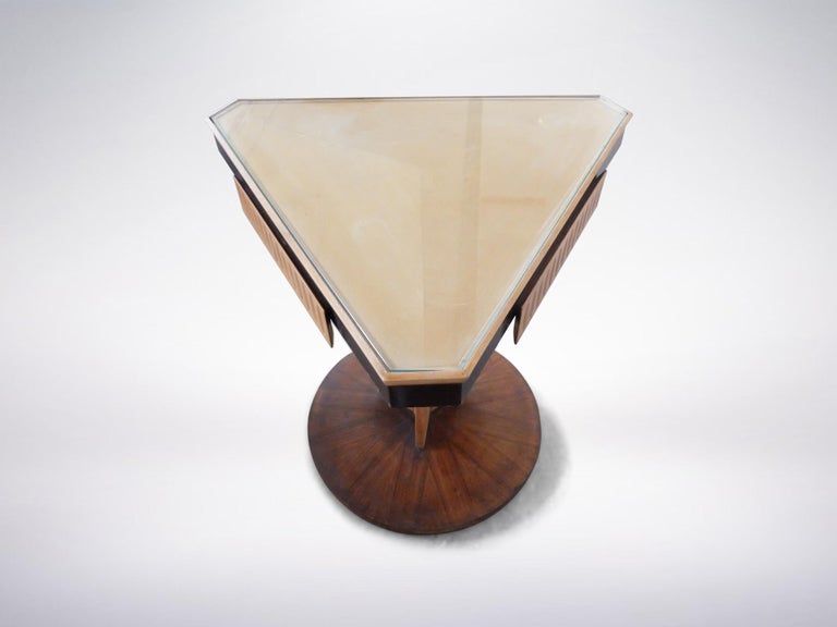 Triangular Console Table with Glass Top, 1950s For Sale at 1stDibs