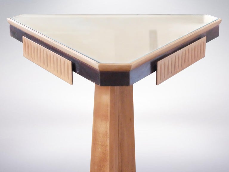Triangular Console Table with Glass Top, 1950s For Sale at 1stDibs