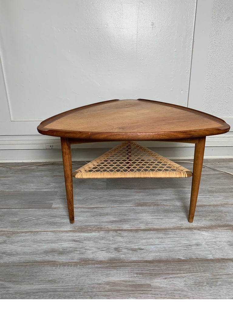 Triangular Danish Two-Tiered Side Table for Selig at 1stDibs