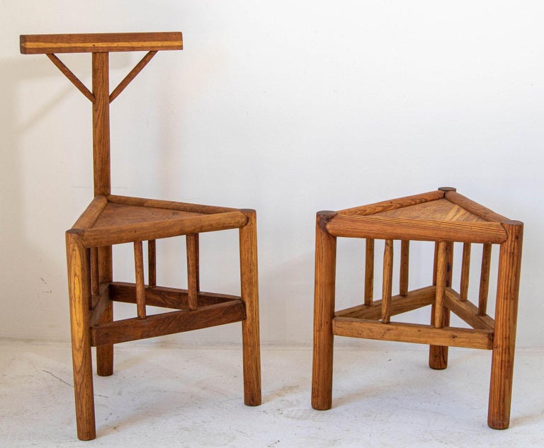 Triangular Monk Chair and Side Table in the Manner of Charlotte ...