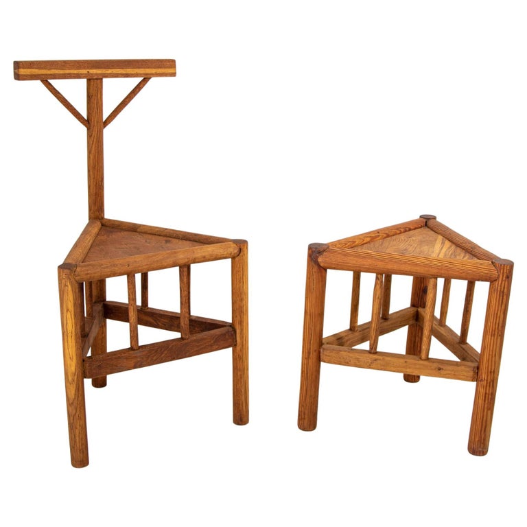 Triangular Monk Chair and Side Table in the Manner of Charlotte ...