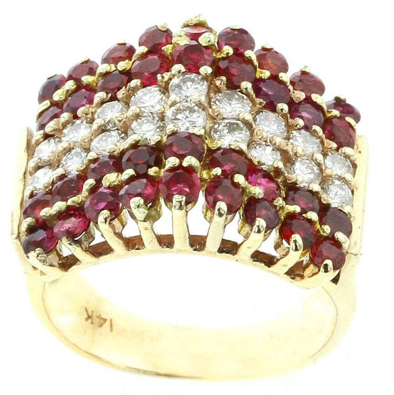 Triangular Ruby and Diamond 14 Karat Yellow Gold Ring For Sale (Free ...