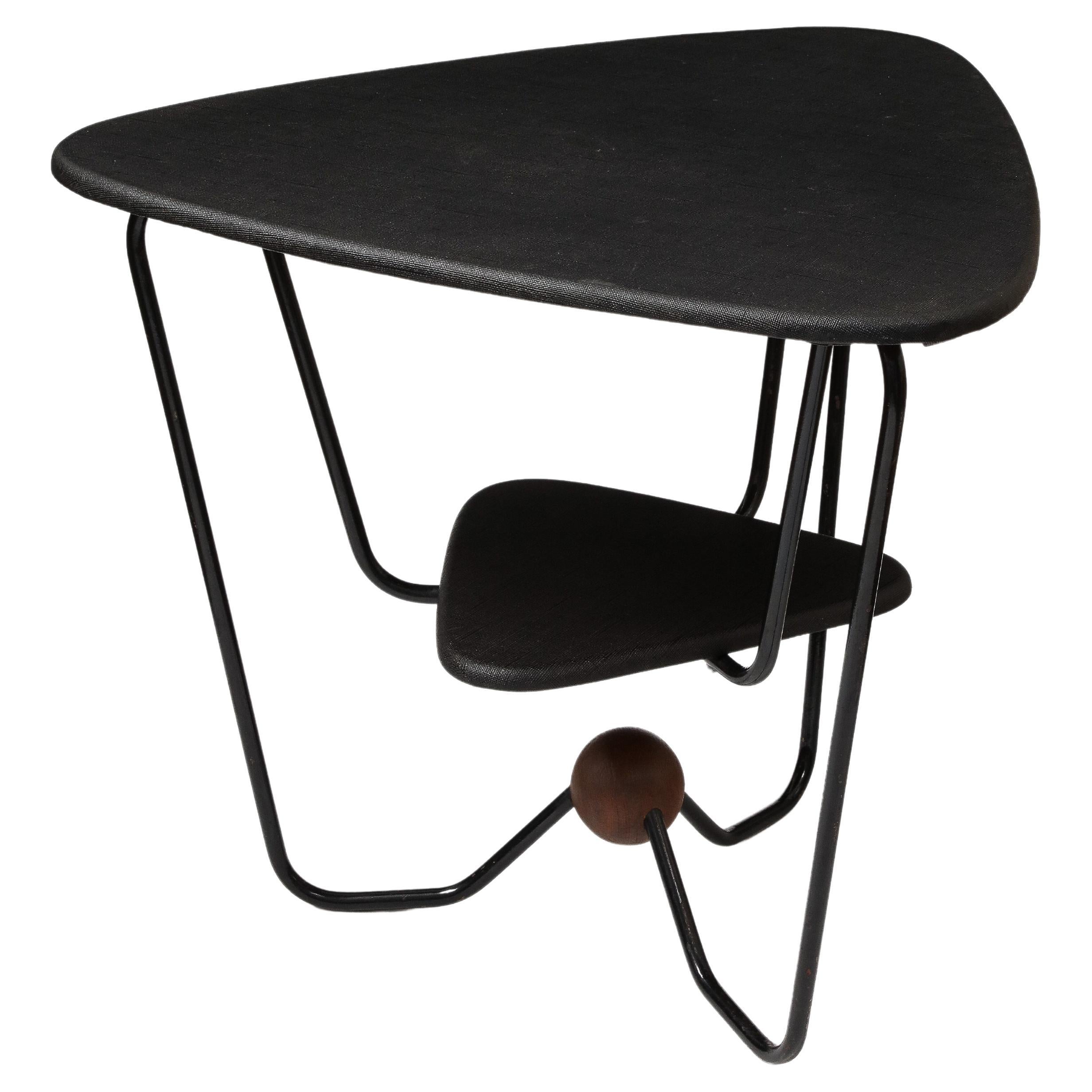 Triangular Steel, Walnut, and Textile Side Table, Italy, c. 1960 For ...