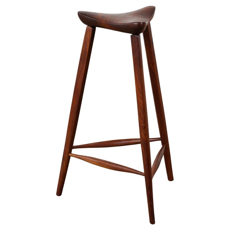 Triangular Studio Craft Tripod Walnut Stool For Sale at 1stDibs