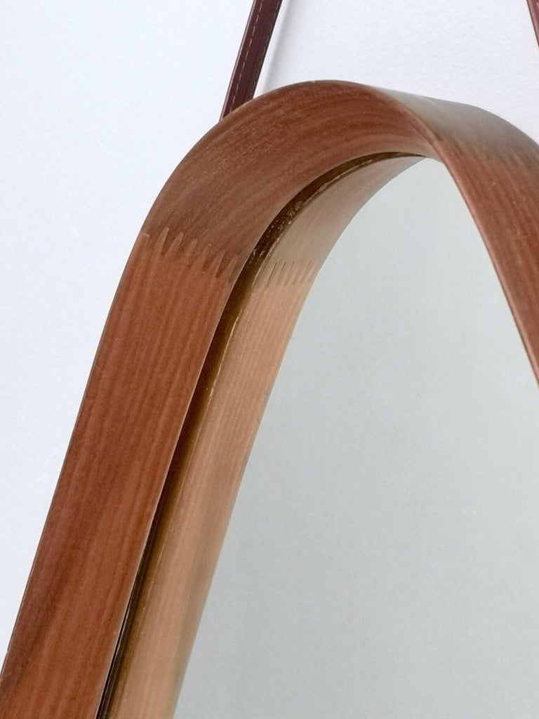 Triangular Wall Mirror with Wooden Frame and a Leather Hook, Italy ...