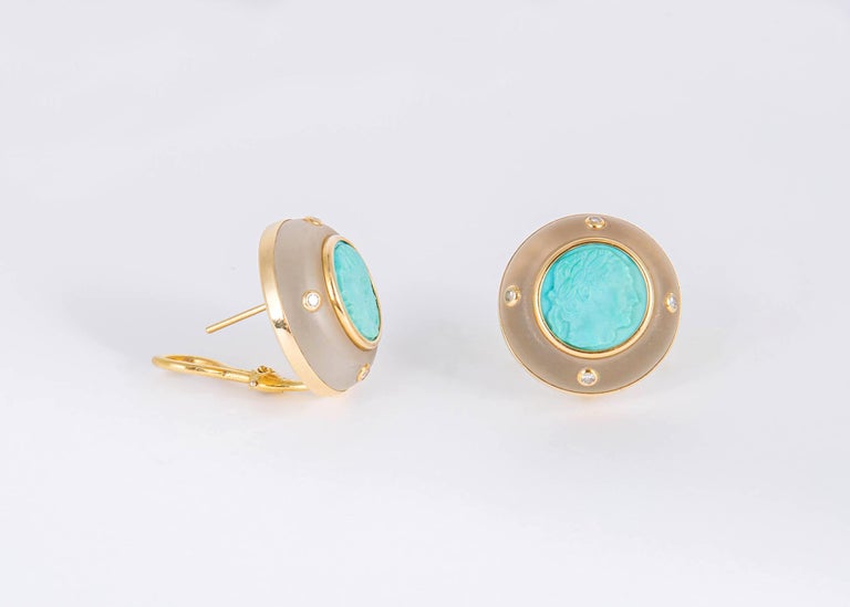 Trianon 18 Karat Gold Carved Turquoise Rock Crystal and Diamond ...