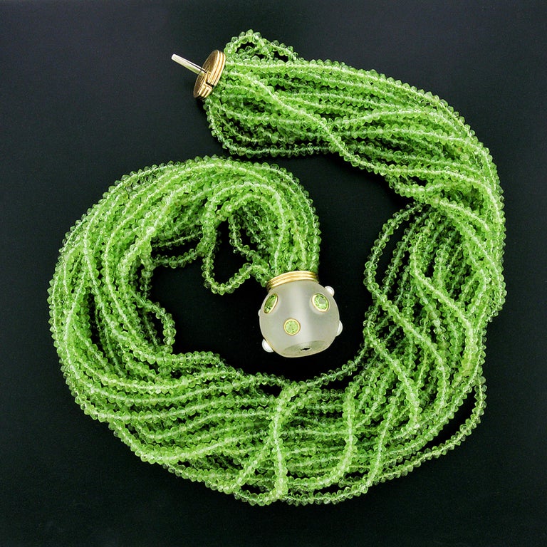 Trianon 18k Gold Multi Strand Peridot Pearl Rock Crystal Clasp Torsade ...