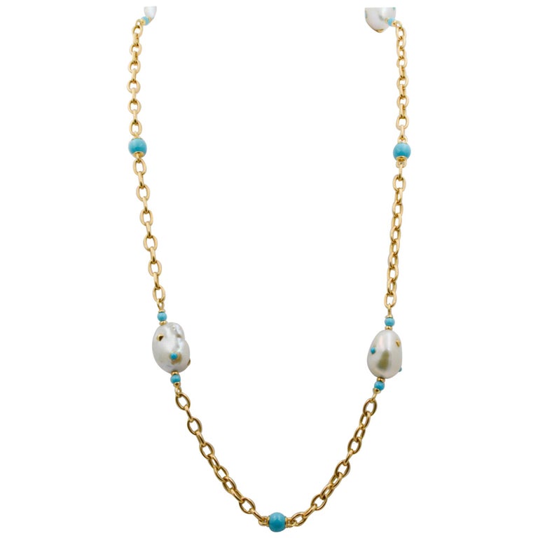 Seaman Schepps Libson 18k Gold Freshwater Pearl Turquoise Chain ...
