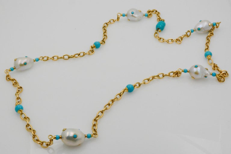 Seaman Schepps Libson 18k Gold Freshwater Pearl Turquoise Chain ...