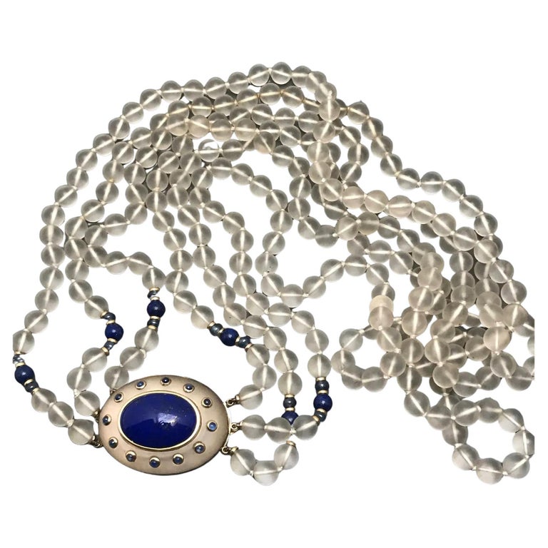 Trianon Sapphire Lapis Frosted Crystal Gold Multi Strand Necklace ...