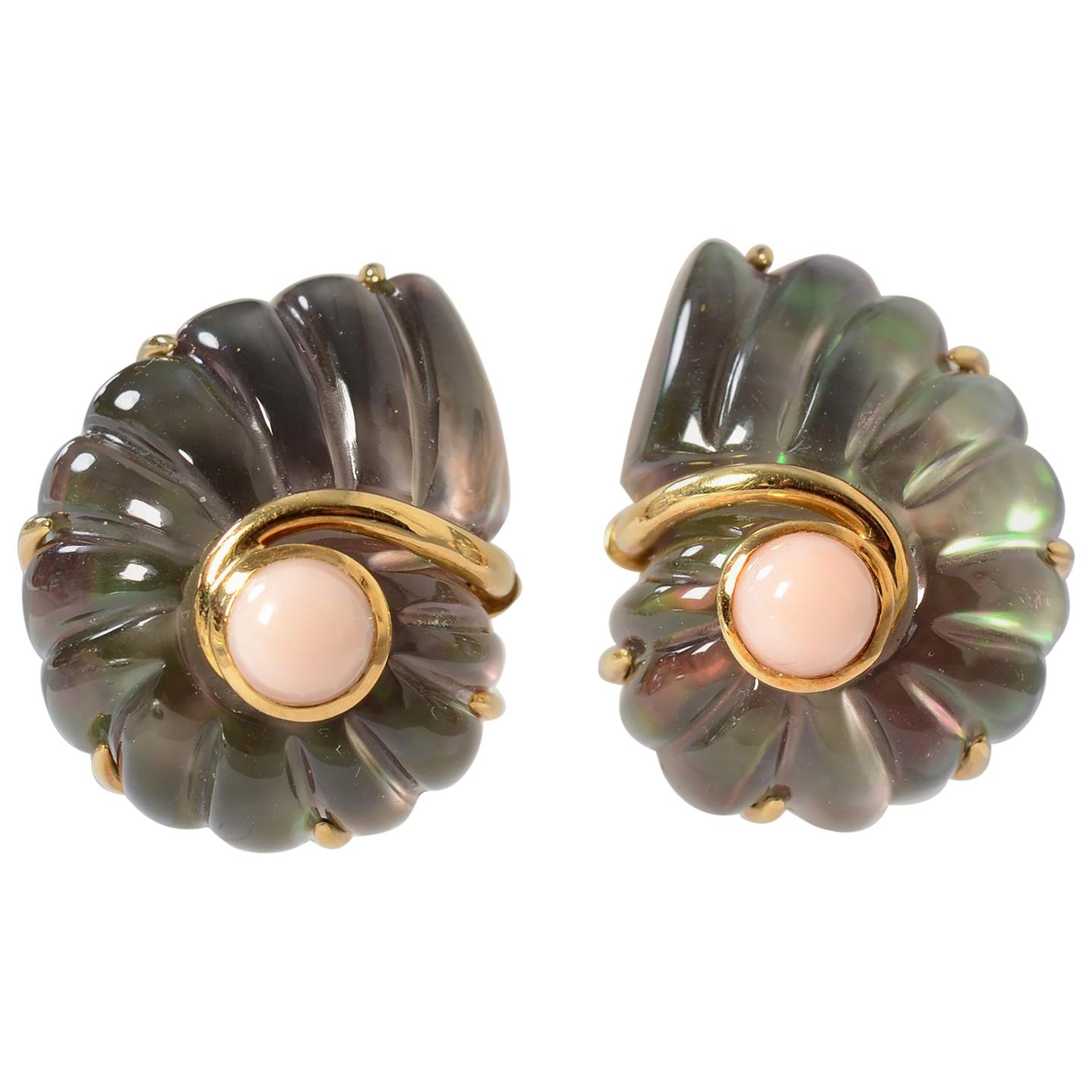 TRIANON Gold and Shell Ear Clips at 1stDibs